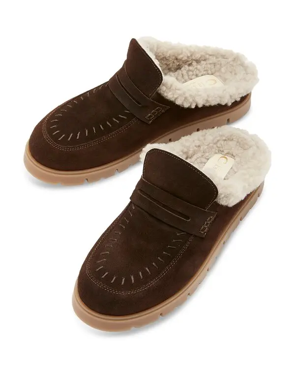 La Canadienne Echo Suede & Shearling Mules - Brunette