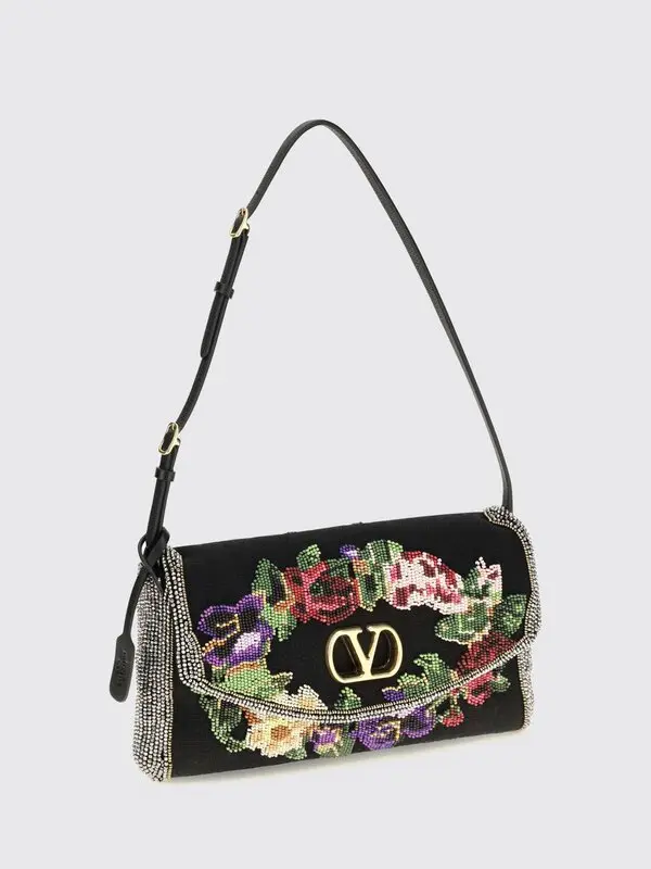 Valentino Garavani Embroidered Shoulder Bag - Black
