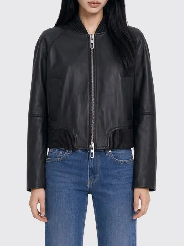 Sportmax Amour Cropped Lambskin Bomber Jacket - Black