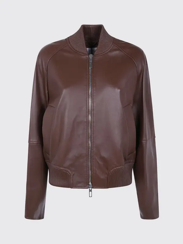 Sportmax Amour Cropped Lambskin Bomber Jacket With Zip Closure - Brown