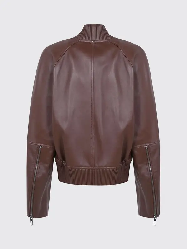 Sportmax Amour Cropped Lambskin Bomber Jacket With Zip Closure - Brown