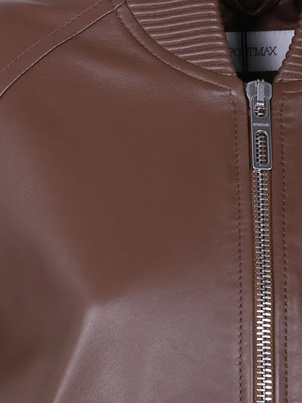 Sportmax Amour Cropped Lambskin Bomber Jacket With Zip Closure - Brown