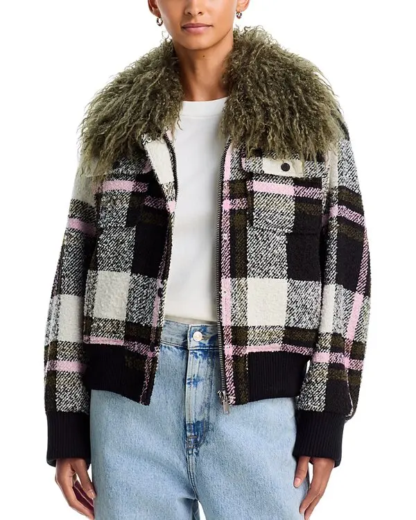 Essentiel Antwerp Kpop Faux Fur Collar Bomber Jacket
