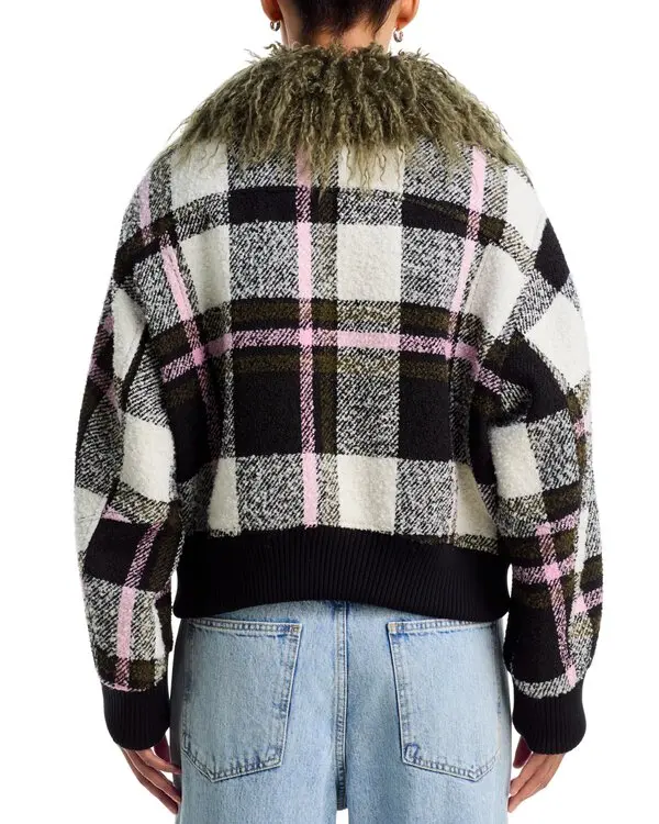Essentiel Antwerp Kpop Faux Fur Collar Bomber Jacket