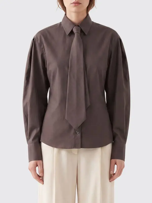 Brunello Cucinelli Cotton Blend Shirt With Monili Embellishment - Cocoa