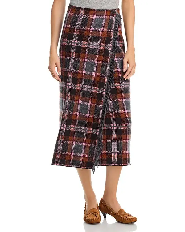 Guest In Residence Wool Cashmere Tartan Wrap Skirt