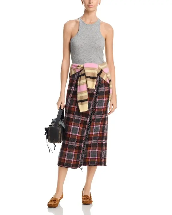 Guest In Residence Wool Cashmere Tartan Wrap Skirt
