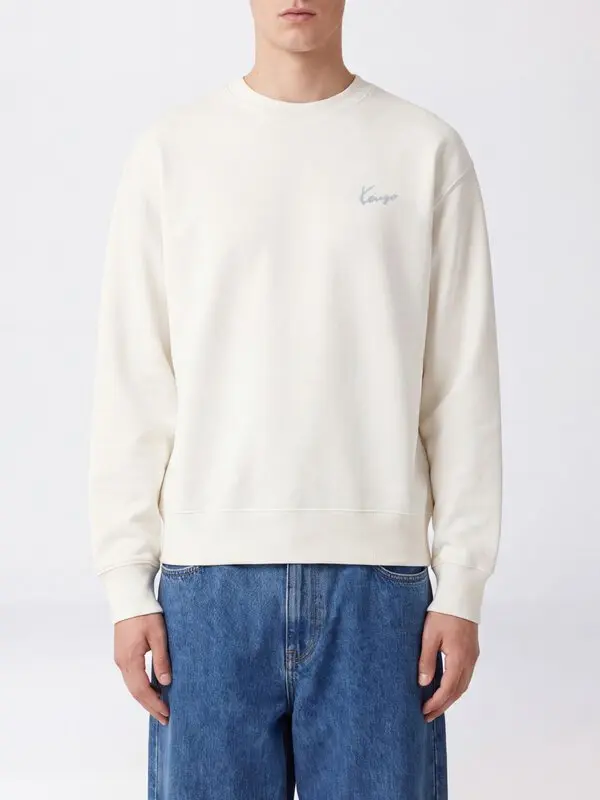Kenzo Crewneck Cotton Sweatshirt With Contrast Logo Print On The Chest - White