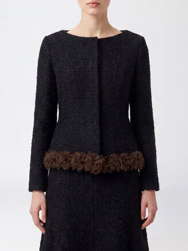 Simone Rocha Textured Fur Trimmed Jacket