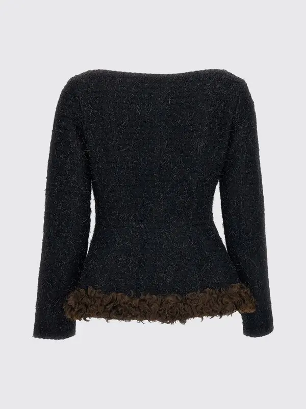 Simone Rocha Textured Fur Trimmed Jacket