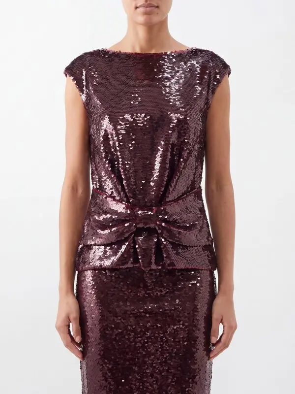Simone Rocha Sequin Embellished Bow Detail Top - Red