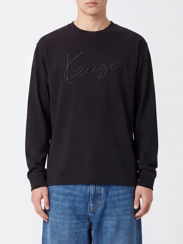 Kenzo Long-sleeved Cotton T-shirt With Tone-on-tone Embroidered Logo