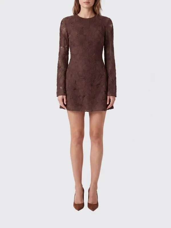 ROTATE BY BIRGER CHRISTENSEN Floral Print Long-sleeved Mesh A-line Mini Dress