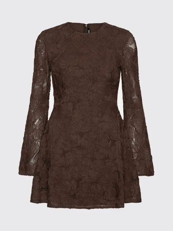 ROTATE BY BIRGER CHRISTENSEN Floral Print Long-sleeved Mesh A-line Mini Dress