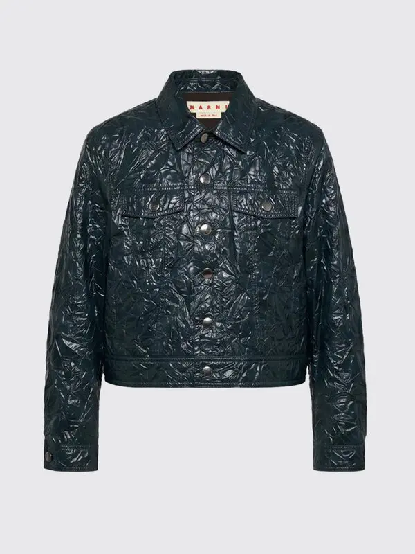 Marni Crinkled-effect Faux Leather Cropped Jacket With Buttons