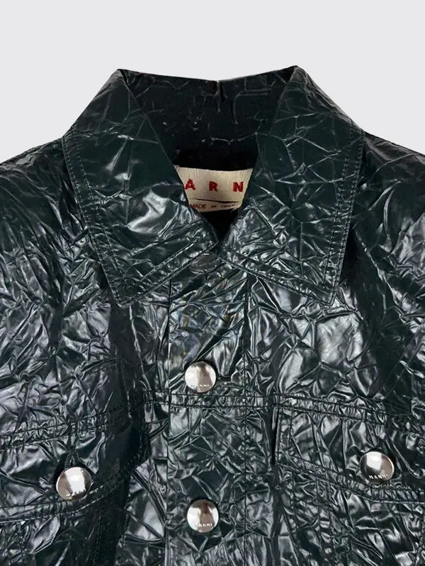 Marni Crinkled-effect Faux Leather Cropped Jacket With Buttons