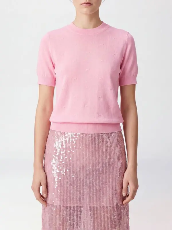 Cecilie Bahnsen Polyamide And Ramie Blend Short-sleeved Crew Neck Top - Pink