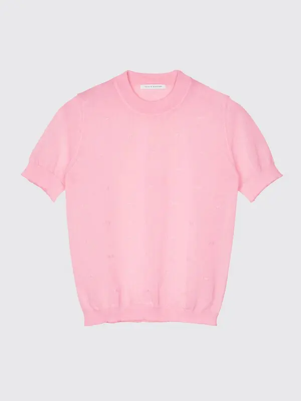 Cecilie Bahnsen Polyamide And Ramie Blend Short-sleeved Crew Neck Top - Pink