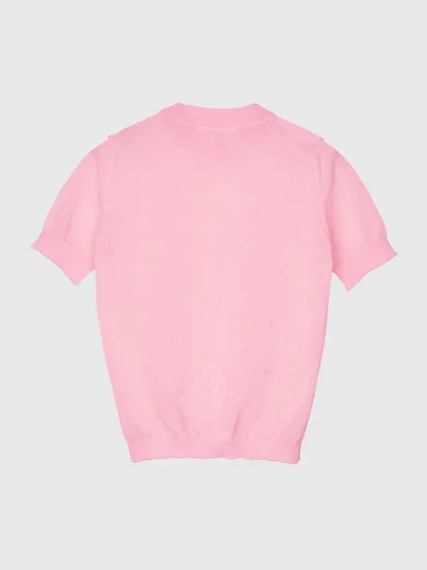 Cecilie Bahnsen Polyamide And Ramie Blend Short-sleeved Crew Neck Top - Pink