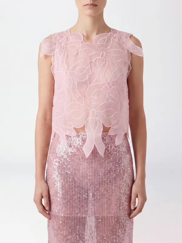 Cecilie Bahnsen Bow Detail Sheer Crop Top