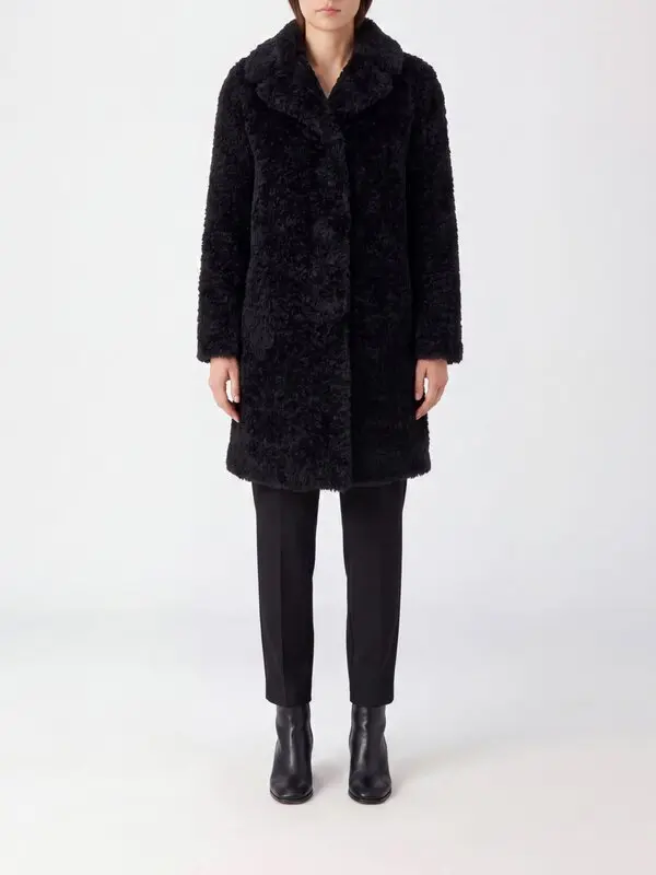 Herno Knee-length Single-breasted Faux Fur Coat With Lapel Collar - Black