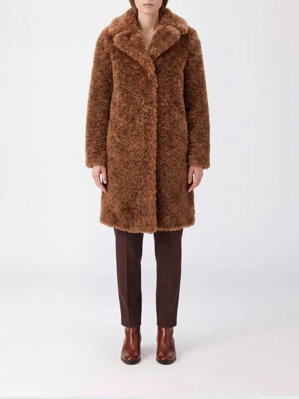Herno Knee-length Single-breasted Faux Fur Coat With Lapel Collar - Brown