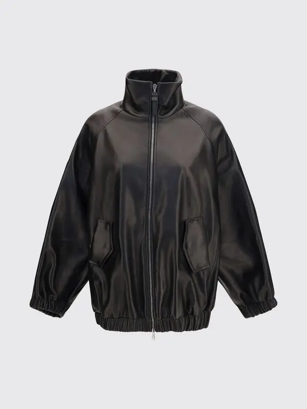 Brunello Cucinelli Relaxed Fit Lambskin Leather Bomber Jacket With High Neck - Grey