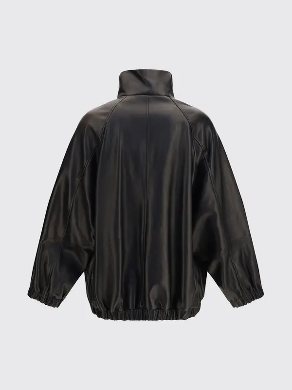 Brunello Cucinelli Relaxed Fit Lambskin Leather Bomber Jacket With High Neck - Grey
