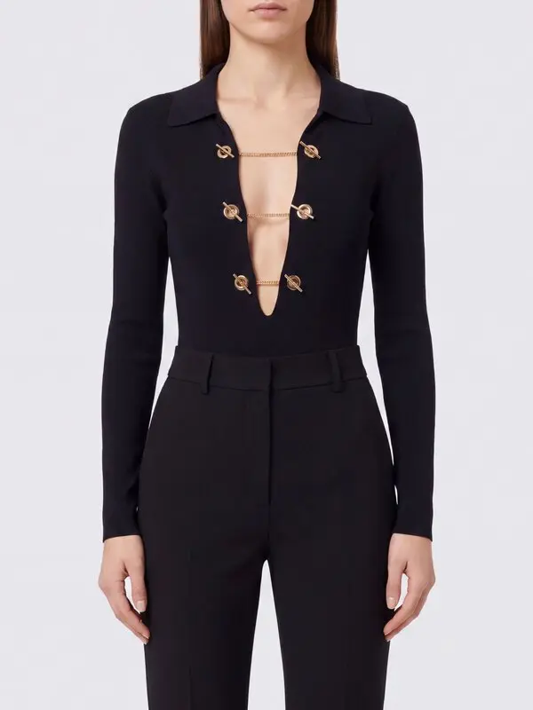 Elisabetta Franchi Long Sleeve Plunge Bodysuit - Blue