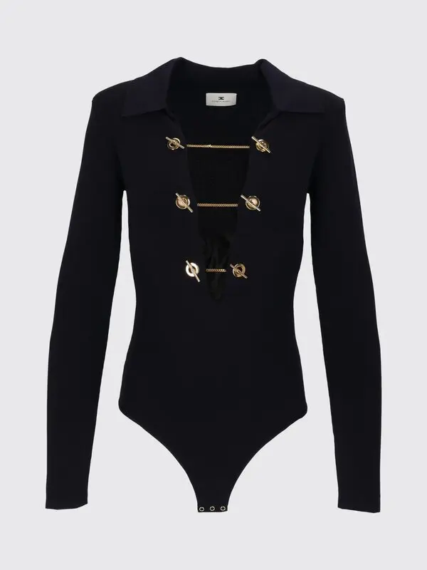 Elisabetta Franchi Long Sleeve Plunge Bodysuit - Blue