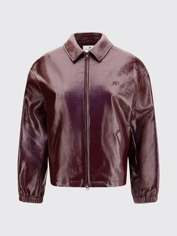 COURREGES Cropped Patent-effect Coated Cotton Jacket With Zip