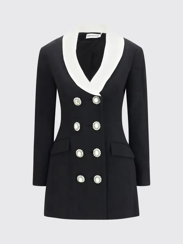 SELF-PORTRAIT Double-breasted Blazer Mini Dress In Wool With Jewelled Buttons