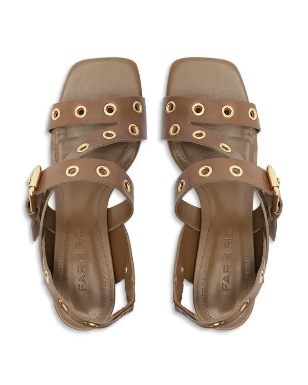 Farm Rio Grommet Block Heel Leather Sandals