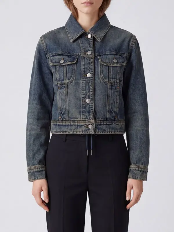 Alexander McQueen Cropped Denim Jacket In Cotton With Woven Details - Blue