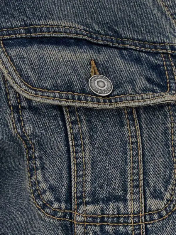Alexander McQueen Cropped Denim Jacket In Cotton With Woven Details