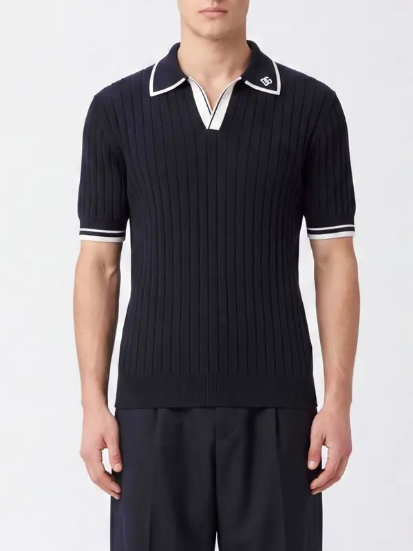 Dolce & Gabbana Slim Fit Ribbed-knit Cotton Polo Shirt - Blue