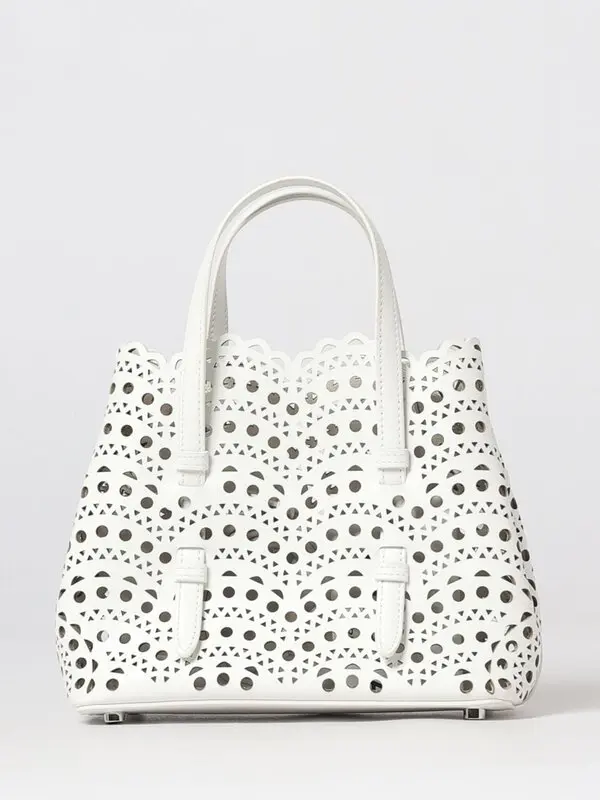 Alaïa Small Mina Perforated Leather Handbag - White