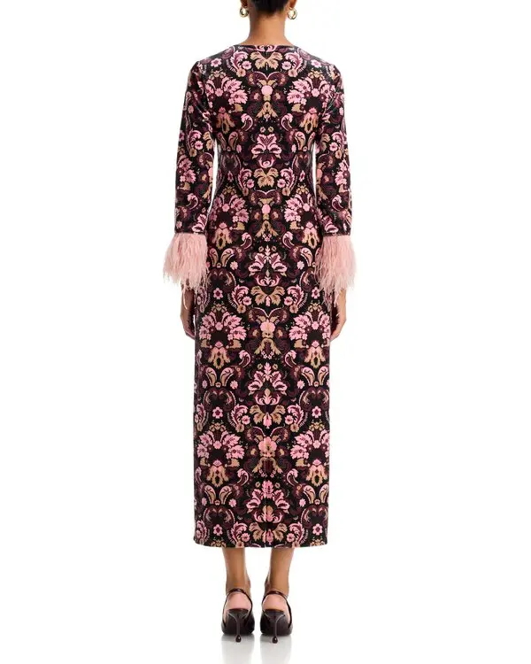 Cara Cara Dayna Printed Feather Trim Maxi Dress