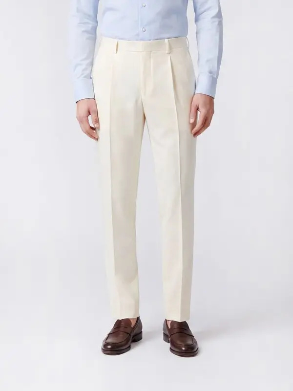 FERRAGAMO Slim Fit Cotton And Cashmere Tailored Trousers With Concealed Closure
