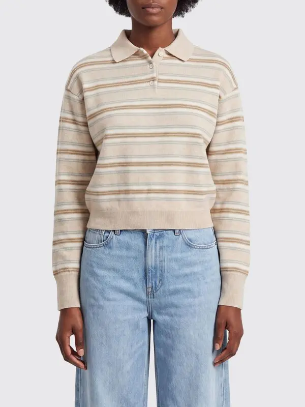 Guest In Residence Striped Cashmere Long-sleeve Slim Fit Polo Jumper - Beige