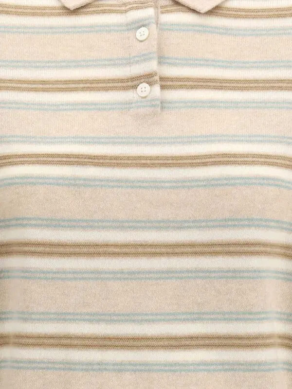 Guest In Residence Striped Cashmere Long-sleeve Slim Fit Polo Jumper - Beige