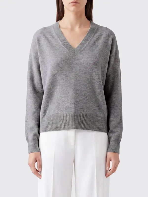 Brunello Cucinelli V-neck Jumper In Pure Cashmere With Ribbed Trims - Ice