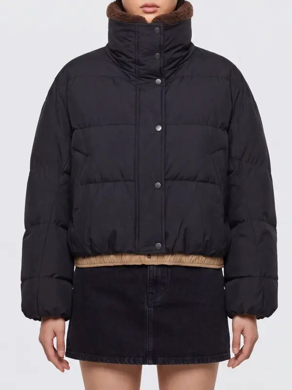 Brunello Cucinelli Short Quilted Cotton Down Jacket With Fur Collar - Black