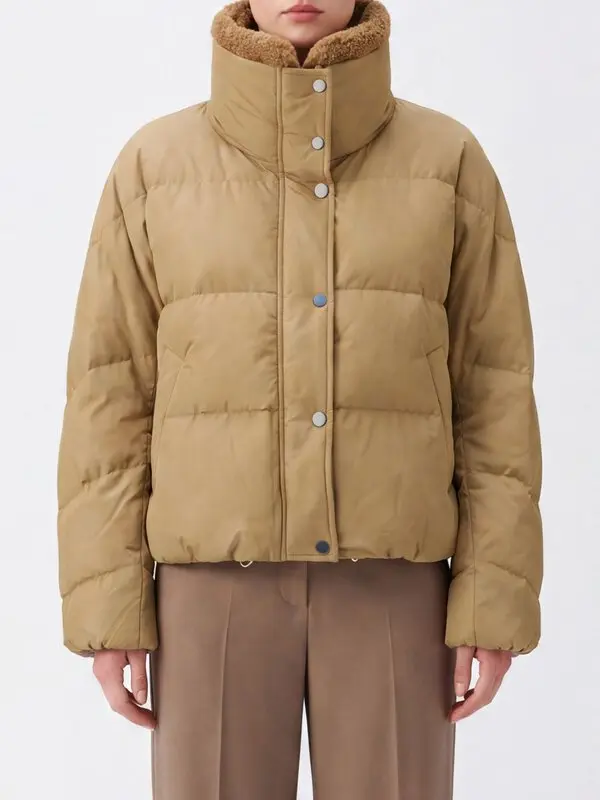 Brunello Cucinelli Short Quilted Down Jacket In Cotton With Fur Collar - Hazel