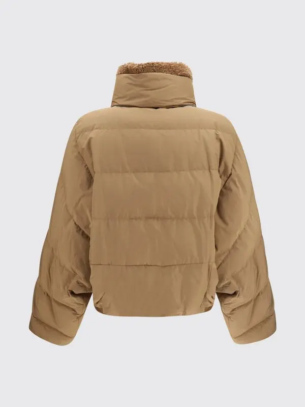 Brunello Cucinelli Short Quilted Down Jacket In Cotton With Fur Collar - Hazel