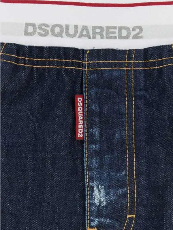 Dsquared2 Straight Leg Distressed Jeans With Elasticated Logo Waistband