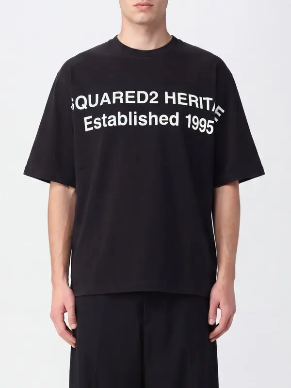 Dsquared2 Relaxed Fit Cotton Logo T-shirt With Dropped Shoulders - Black