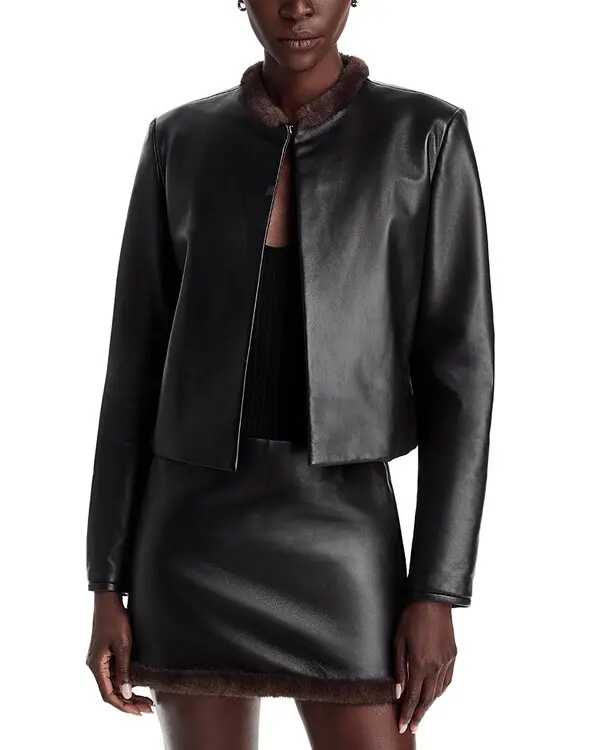 Alexander Wang Cropped Faux Fur Trim Leather Jacket