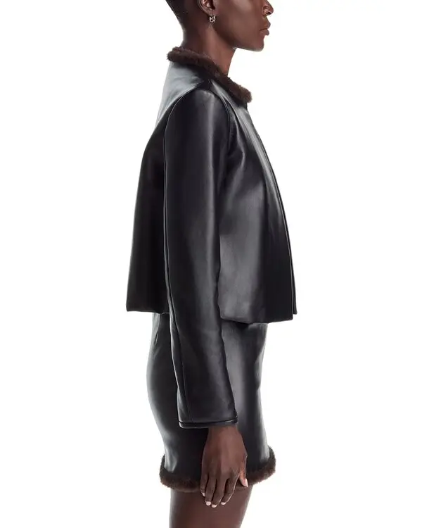 Alexander Wang Cropped Faux Fur Trim Leather Jacket