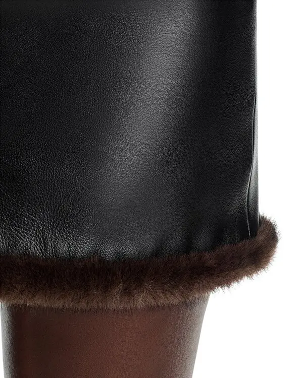Alexander Wang Mid Rise Faux Fur Trim Leather Mini Skirt